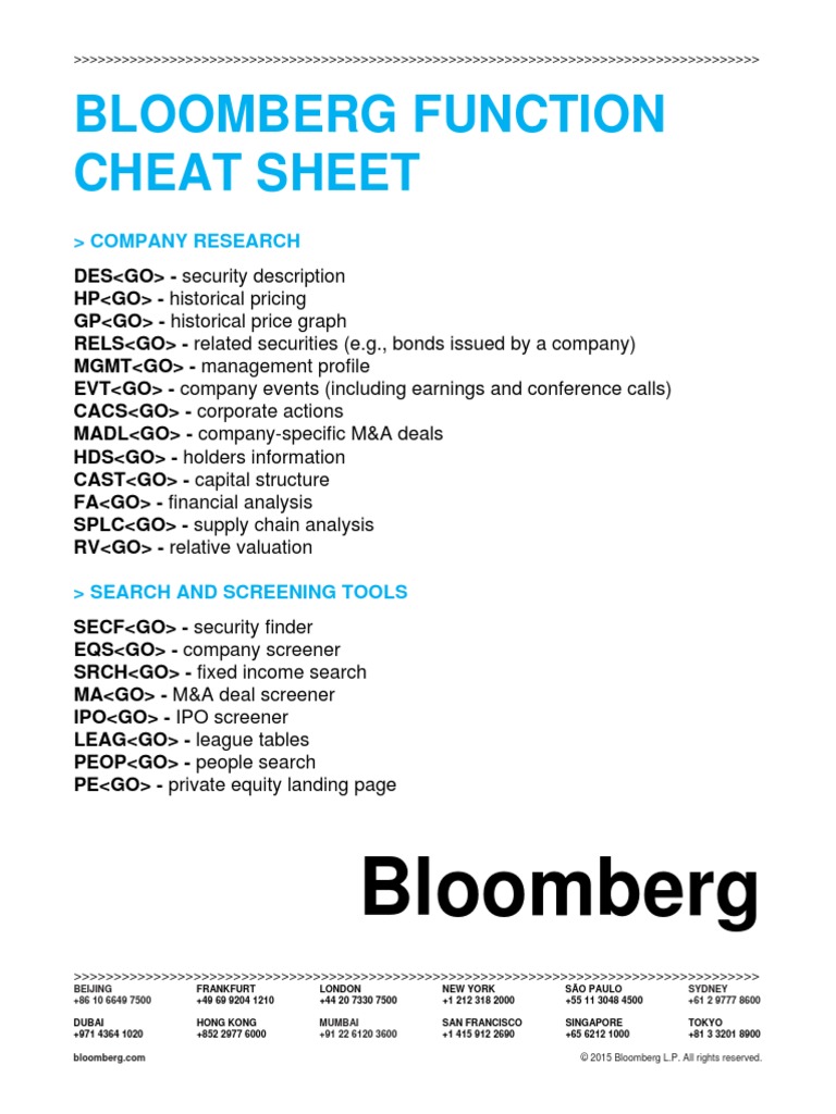 Bloomberg Function Cheat Sheet | PDF | Bloomberg L.P. | Securities ...
