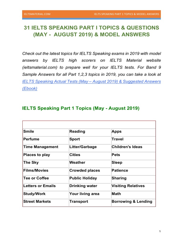 IELTS Speaking Part 1 Topics & Answers | PDF | International English ...