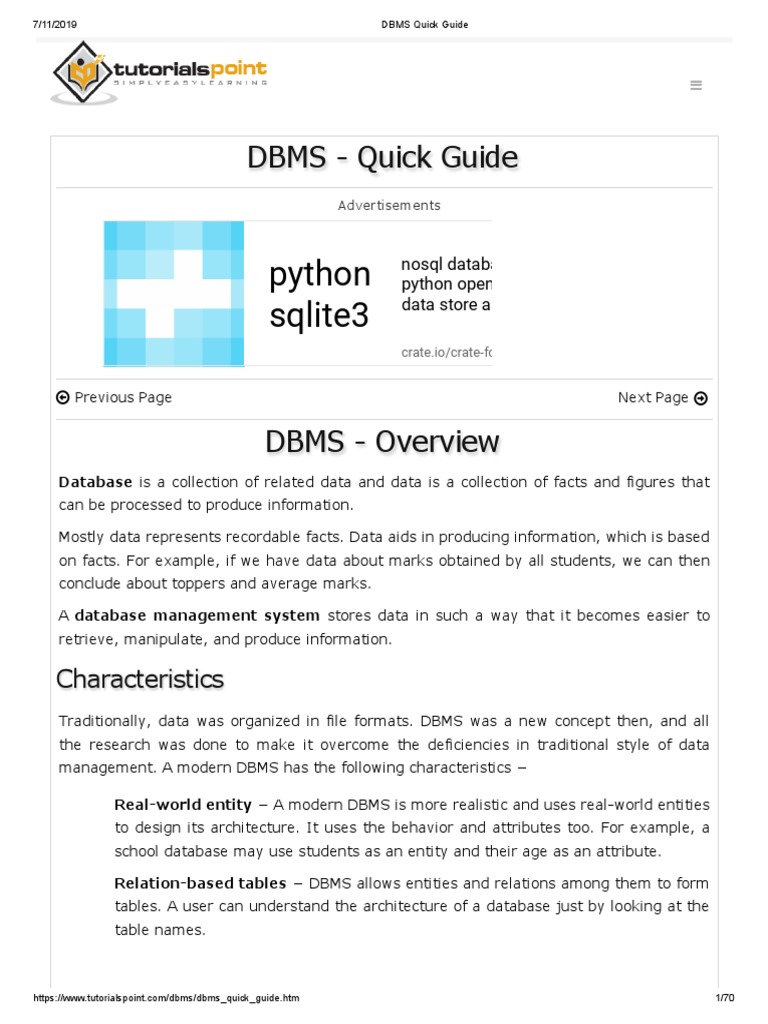 DBMS Quick Guide | PDF | Relational Database | Conceptual Model