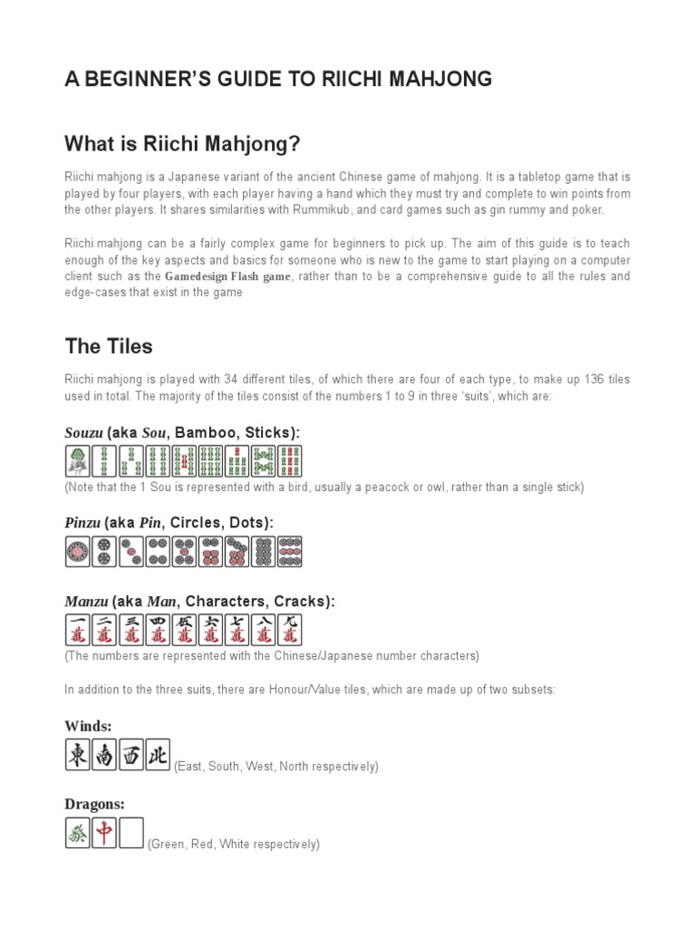 Riichi Mahjong - Beginner's Guide | PDF | Mahjong | Games Of Chance
