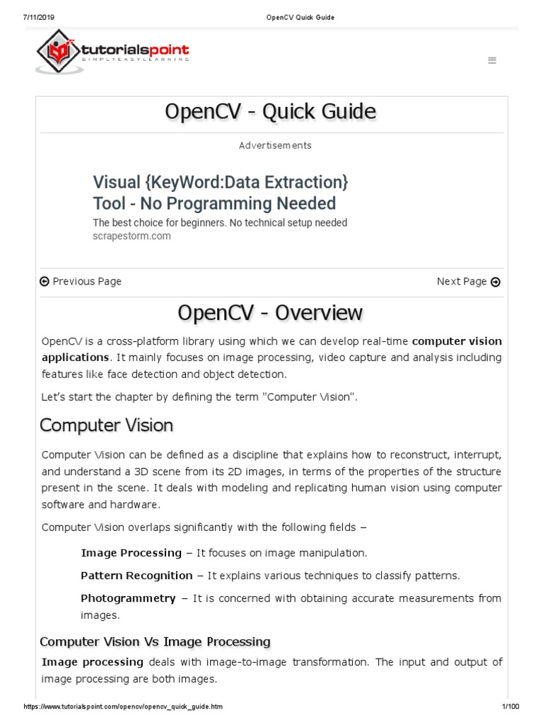 OpenCV Quick Guide | Download Free PDF | Computer Vision | Library ...