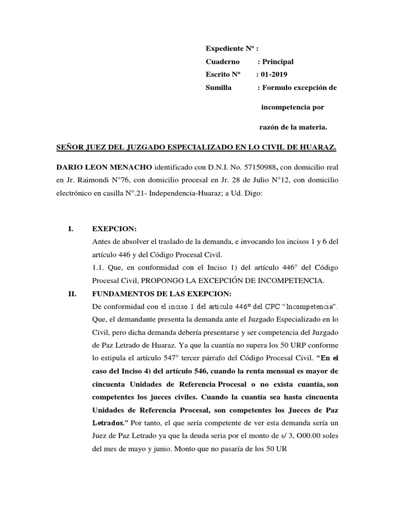 Excepcion | PDF | Demanda judicial | Ley procesal