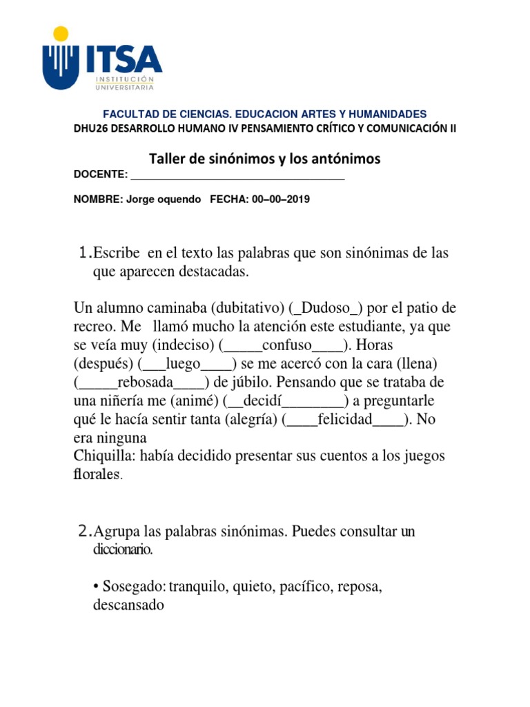 Los Sinónimos y Los Antónimos | PDF