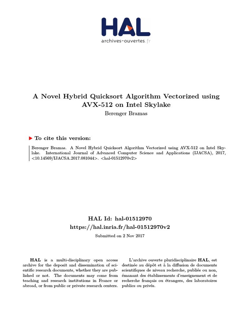 AVX-512 Hybrid Quicksort Algorithm | PDF | Array Data Structure | Central Processing Unit