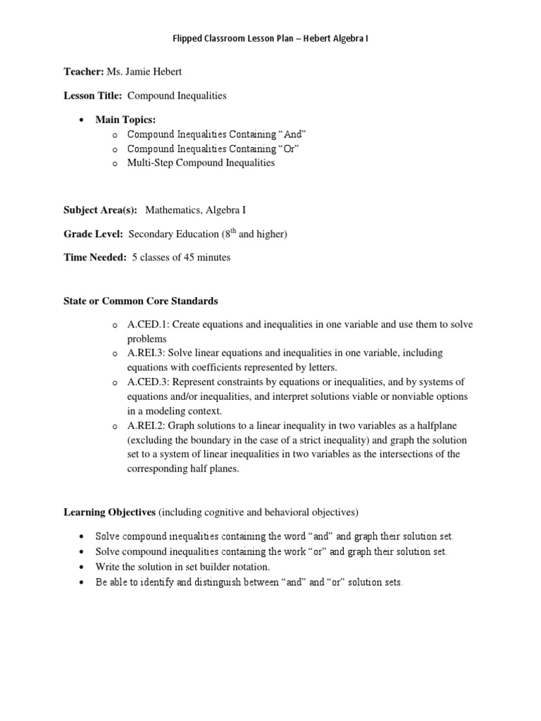 Flipped Classroom Lesson Plan - Hebert Algebra I | PDF | Homework ...