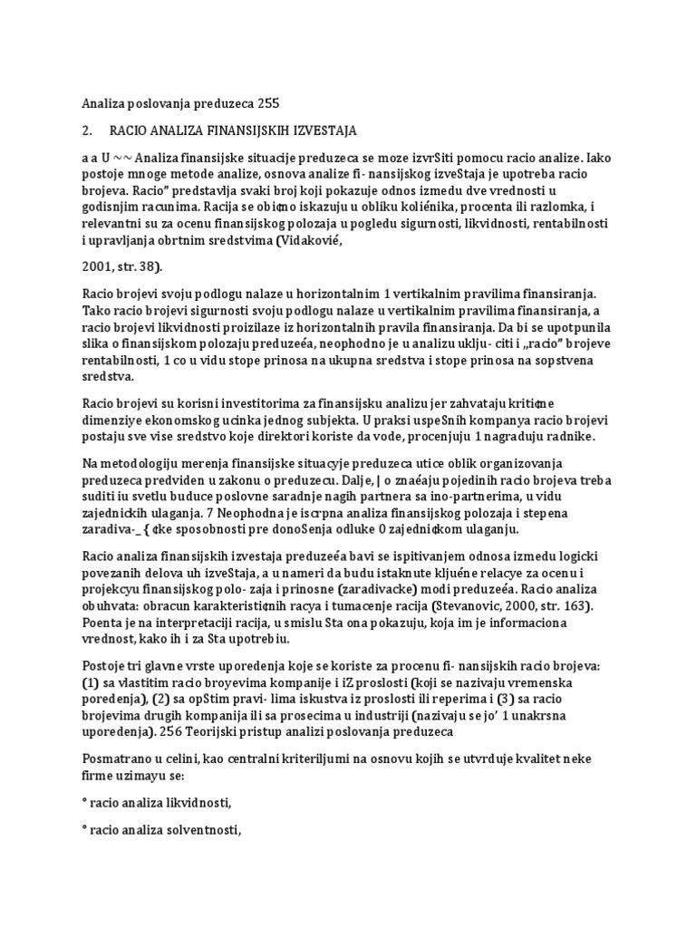 Analiza Poslovanja Preduzećca Natasa Cvetkovic Pages 254 256 | PDF