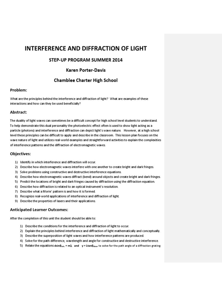Interference and Diffraction PDF | PDF | Emission Spectrum ...