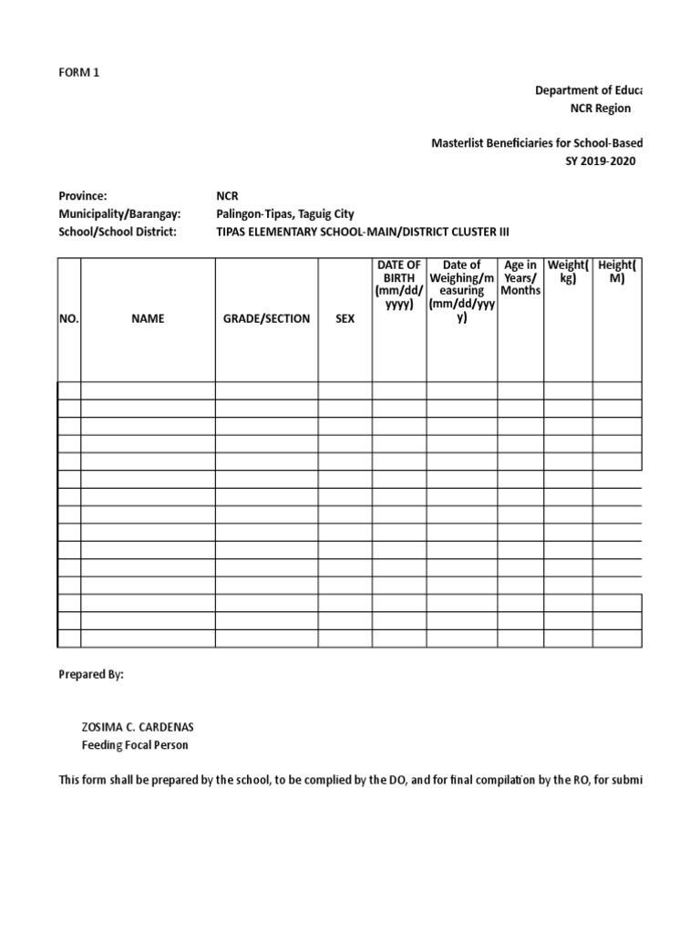 Form 1 and Nutri Stat | PDF | Body Mass Index | Metabolic Disorders