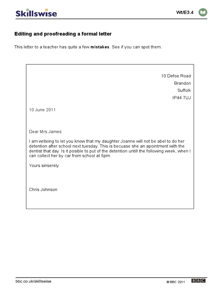 Editing and Proofreading A Formal Letter: 10 June 2011 | PDF