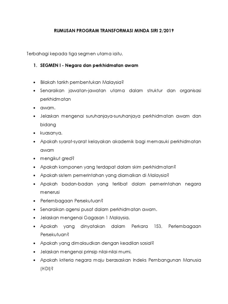 Rumusan Program Transformasi Minda Siri 2 | PDF