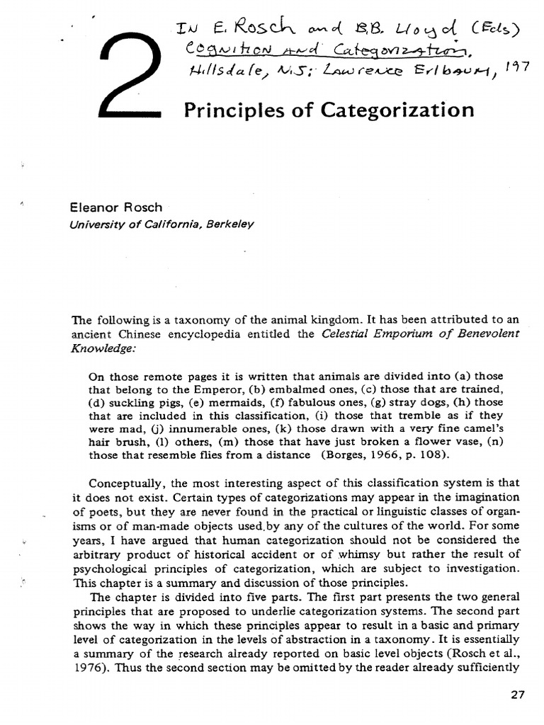 ROSCH, Principles of Categorization | PDF