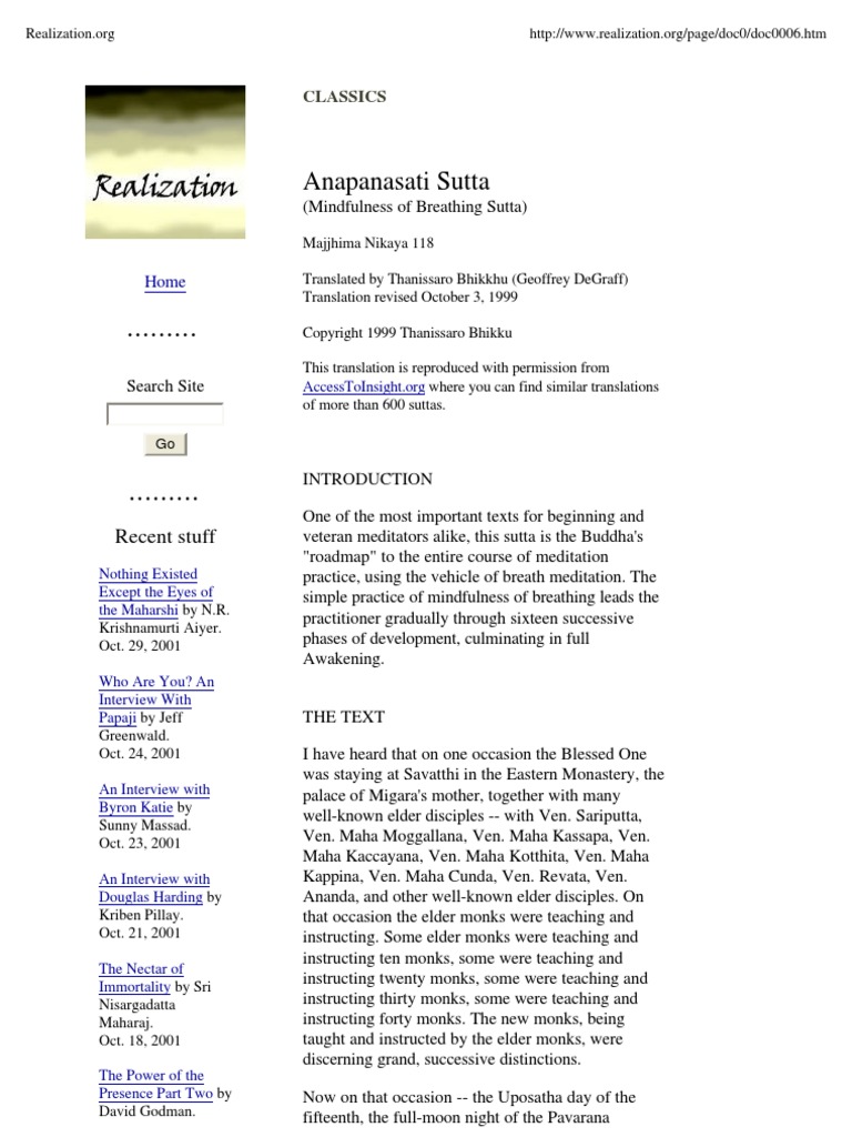 Anapanasati Sutta | PDF | Sati (Buddhism) | Mindfulness