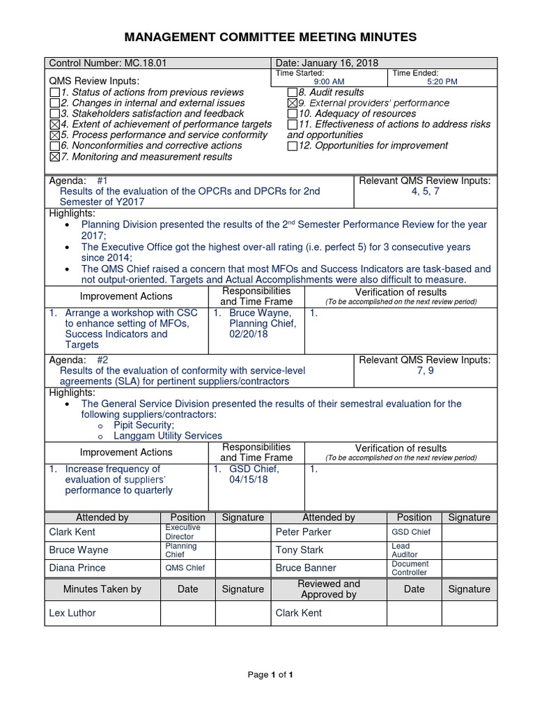 Sample ManCom Meeting Minutes | PDF | Audit | Business