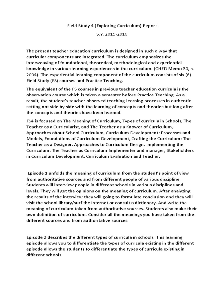 Field Study 4 | PDF | Curriculum | Teaching Method