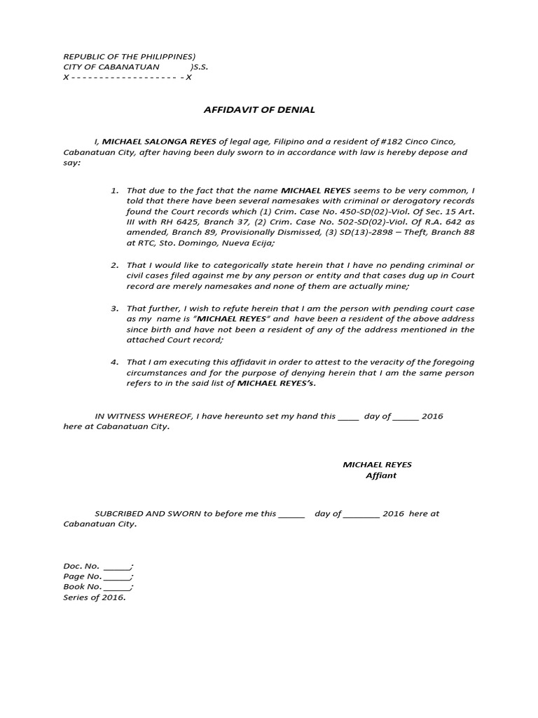 Affidavit of Denial | PDF
