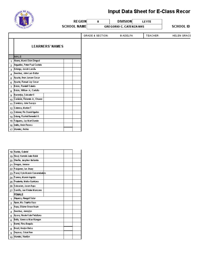 E-Class Record for Grade 8 Science | PDF | Educational Institutions ...