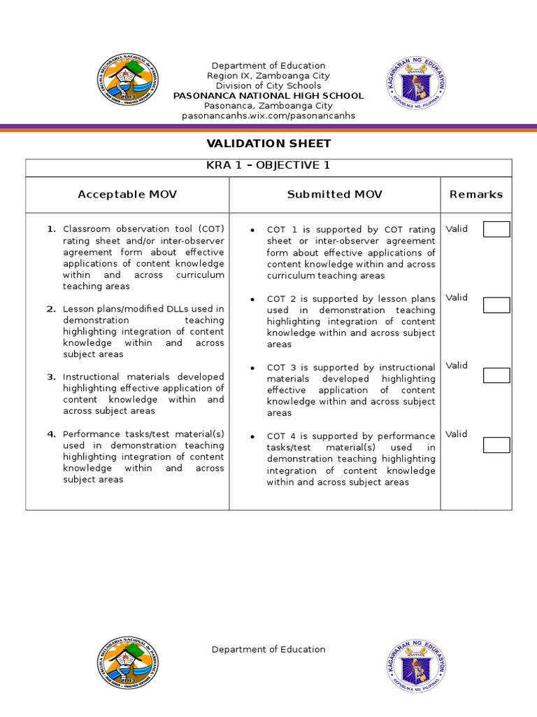 Validation Worksheets