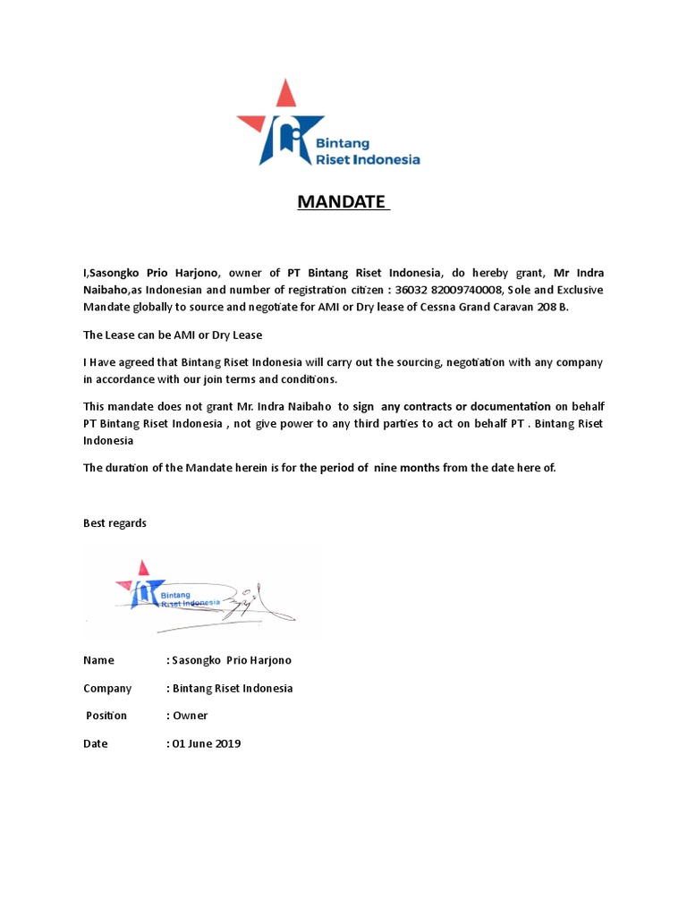 Mandate Letter BRI | PDF