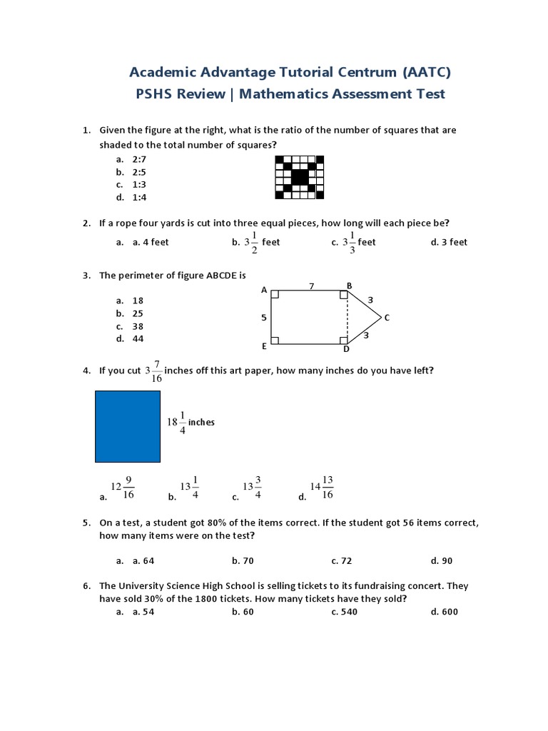 Math HSReview Questions Pshs | PDF | Equations | Elementary Mathematics