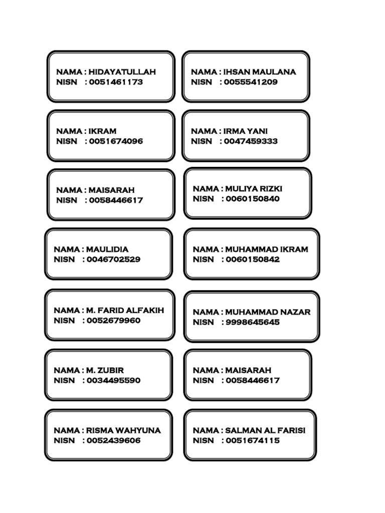 Label Nama Siswa Di Rapor | PDF