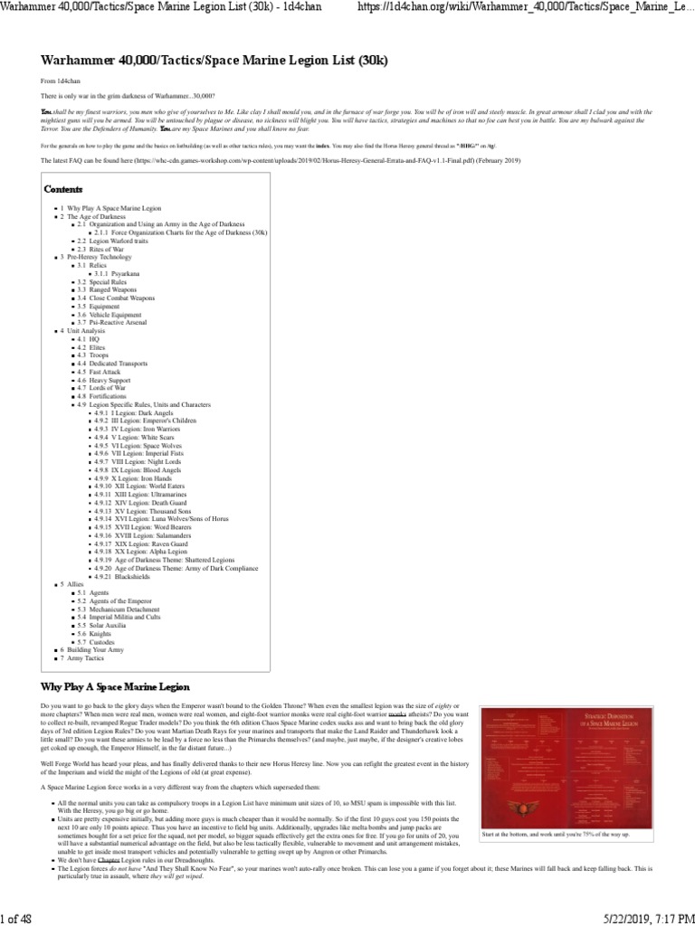 Warhammer 40,000/Tactics/Space Marine Legion List (30k) | PDF | Tanks ...