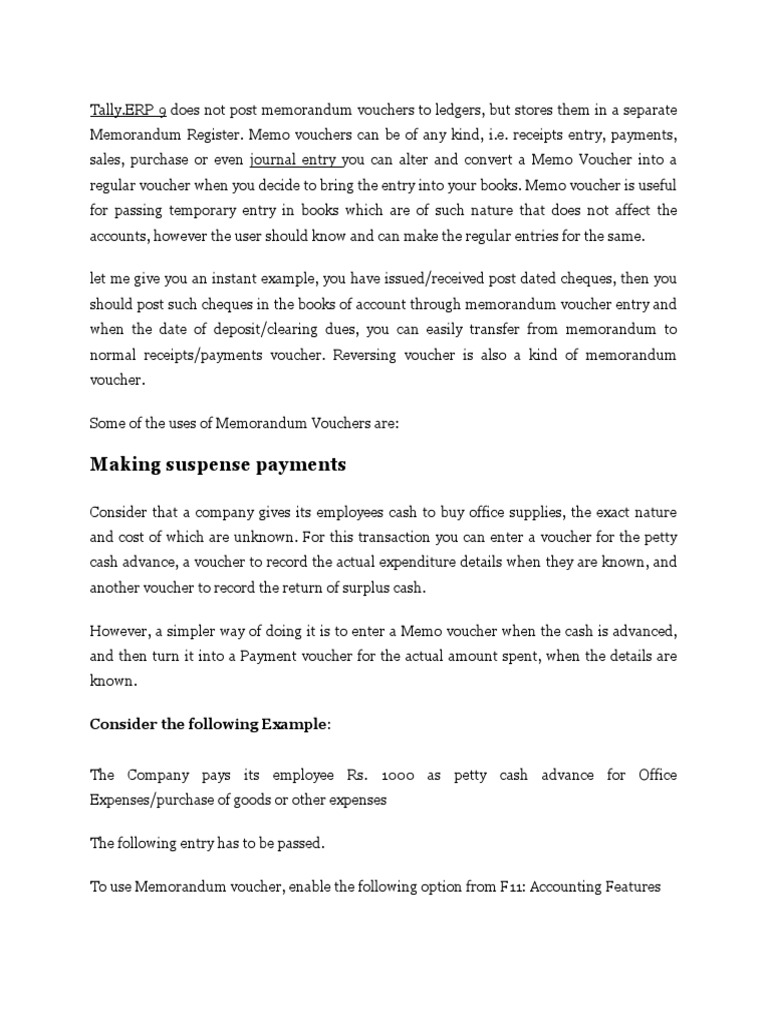 Making Suspense Payments: Consider The Following Example | PDF | Voucher | Debits And Credits