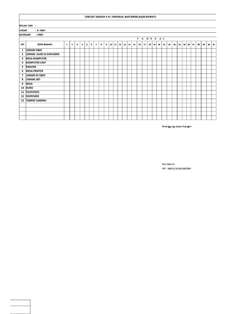 Ceklist Harian 5 R | PDF
