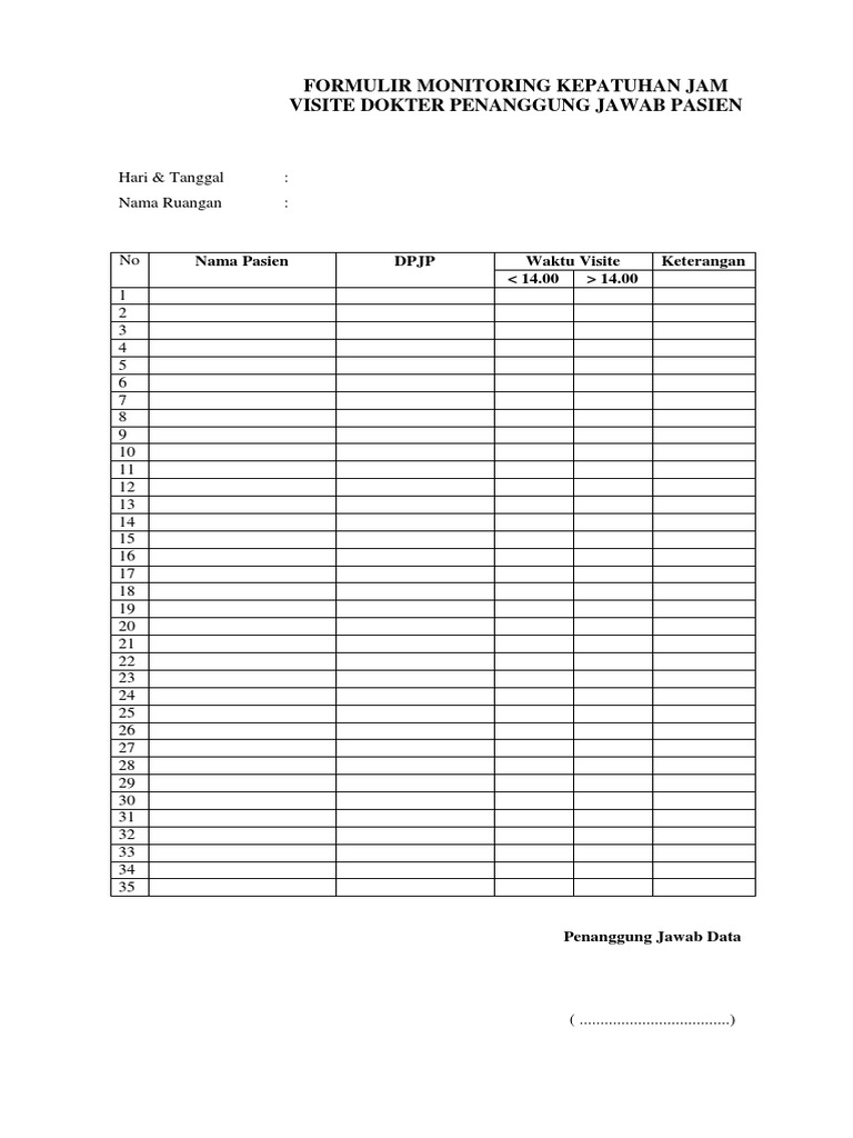 Formulir Monitoring Kepatuhan Jam Visite DPJP | PDF