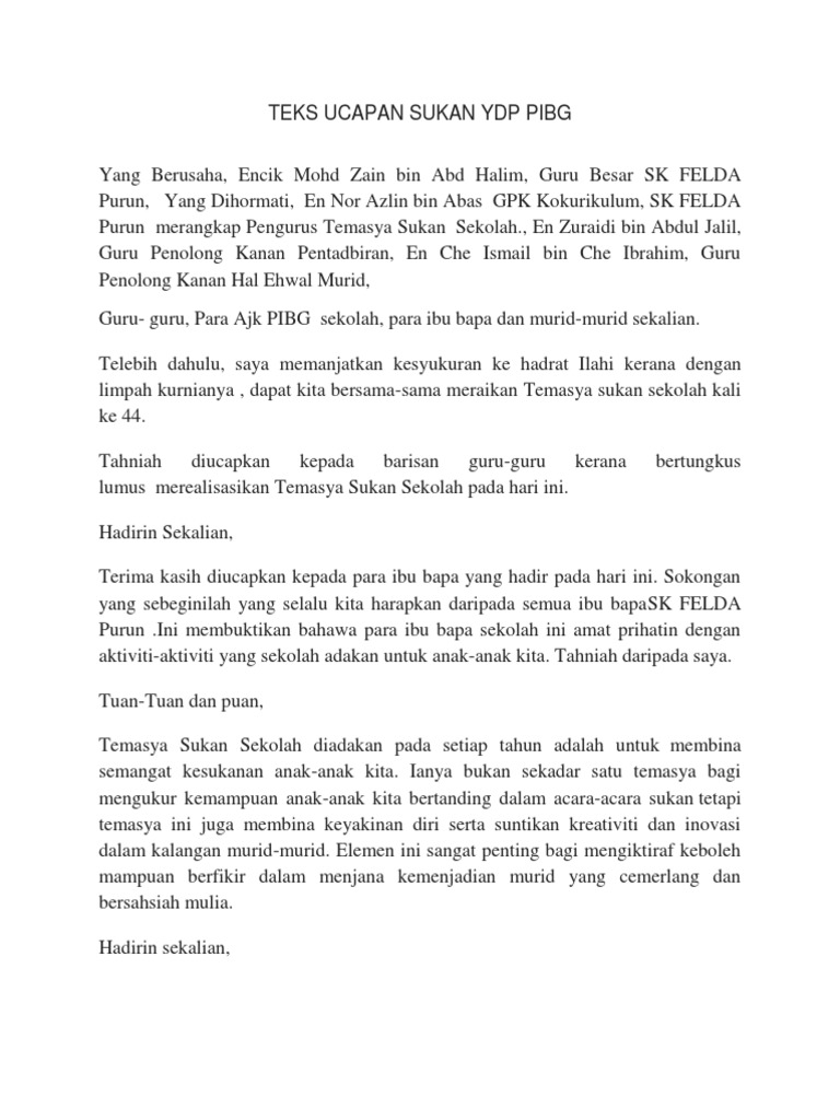 Teks Ucapan Sukan Ydp Pibg | PDF