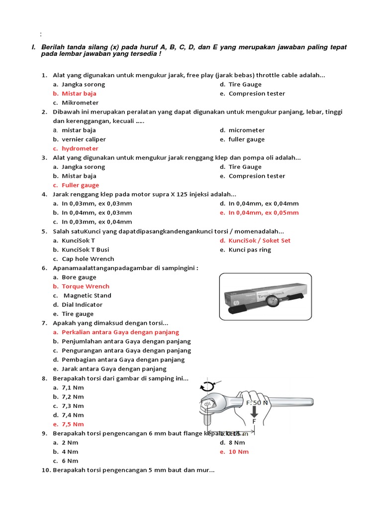 Soal Alat Ukur Teknik Sepeda Motor | PDF