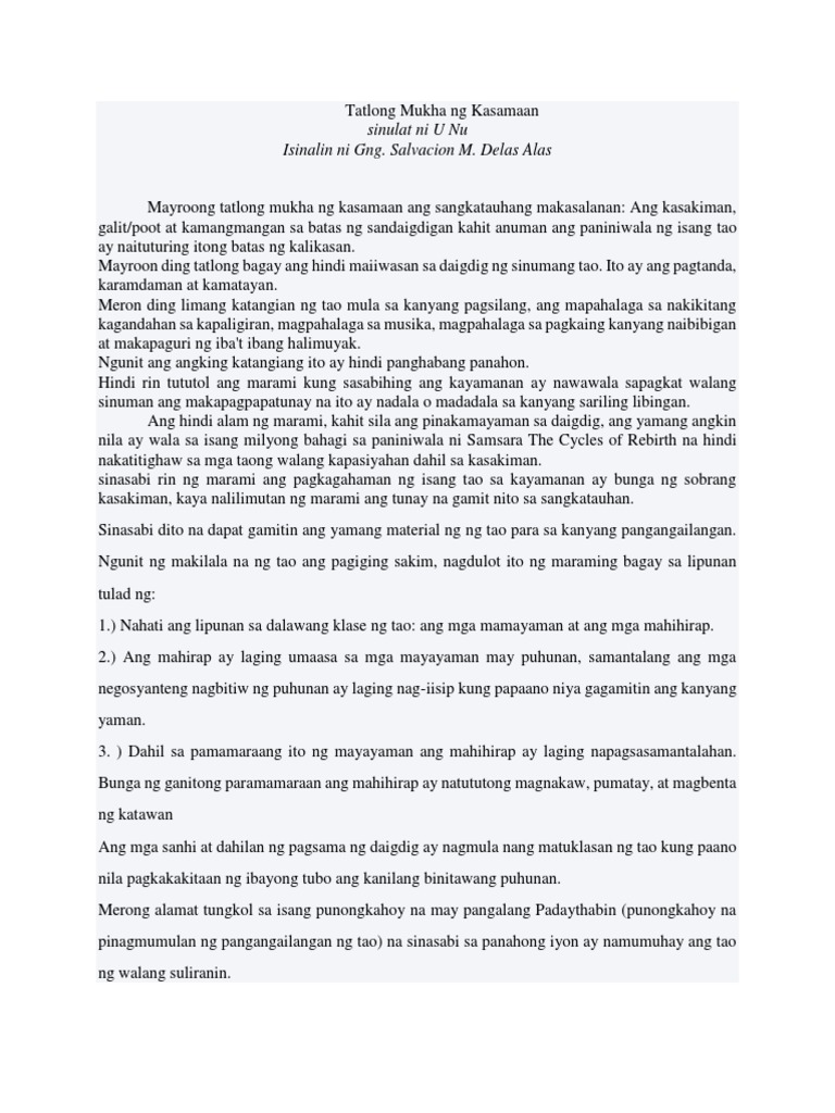 Tatlong Mukha NG Kasamaan | PDF