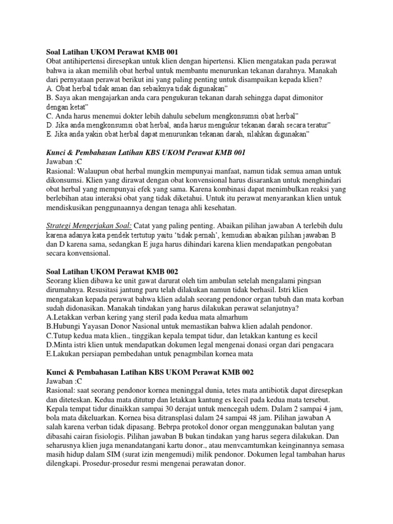 Soal Latihan UKOM Perawat KMB 001 | PDF | Kesehatan Holistik | Sains & Matematika