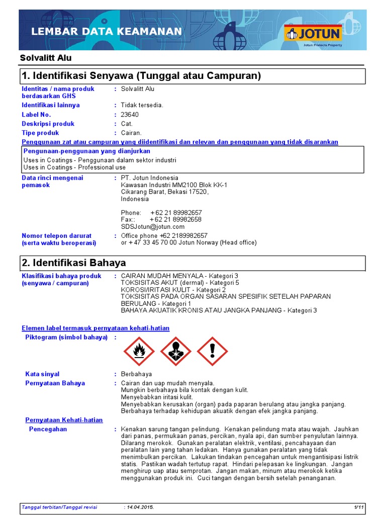 Lembar Data Keamanan Solvalitt Alu | PDF
