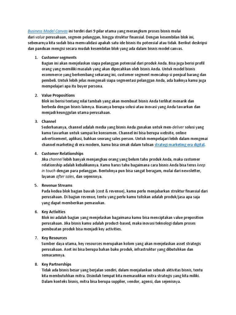 Panduan Lengkap Bisnis Model Canvas | PDF