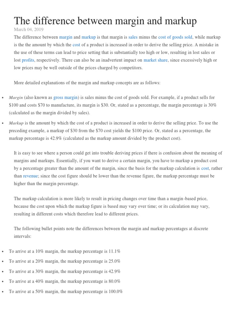 The Difference Between Margin and Markup | PDF | Prices | Business ...