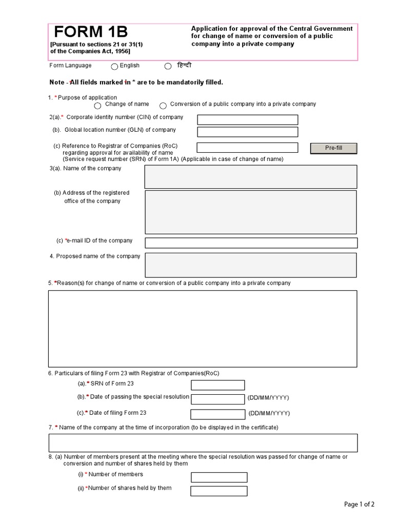 Form 1B: Ihndi | Download Free PDF | Board Of Directors | Government ...