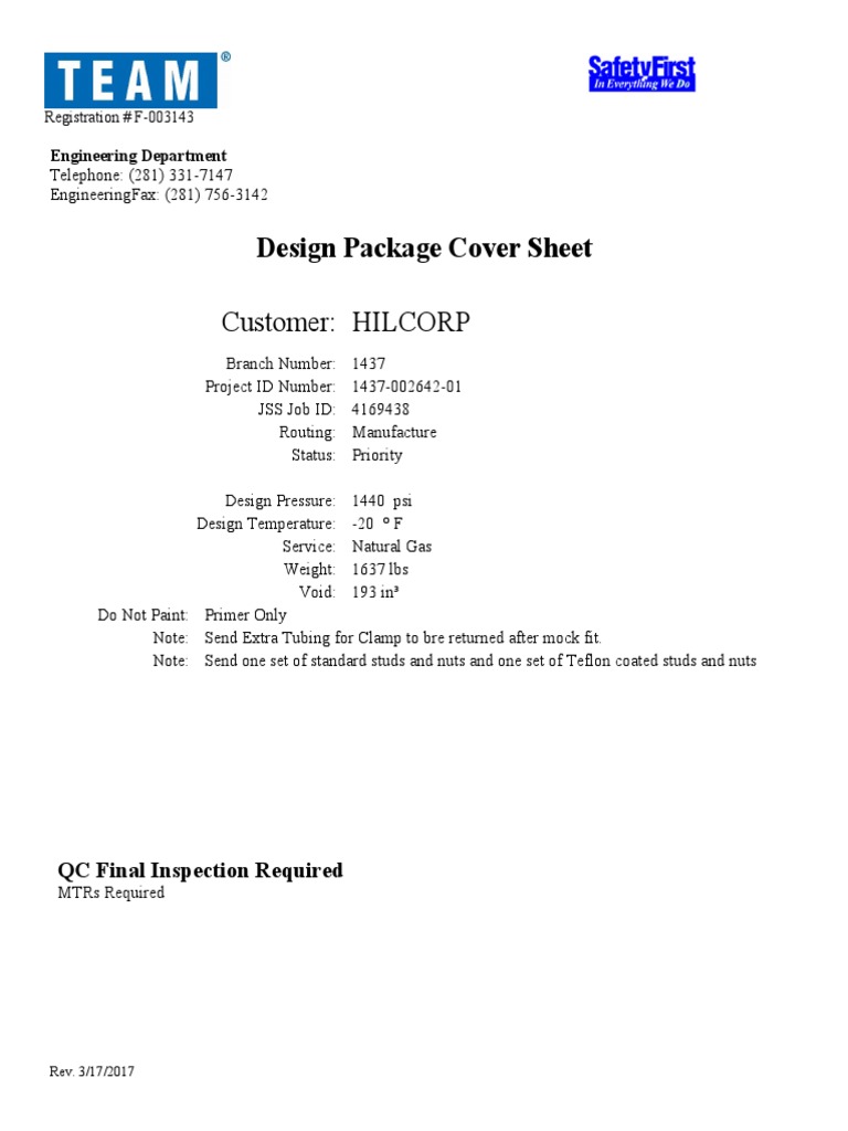 Design Package Cover Sheet: Customer: HILCORP | PDF | Pipe (Fluid ...