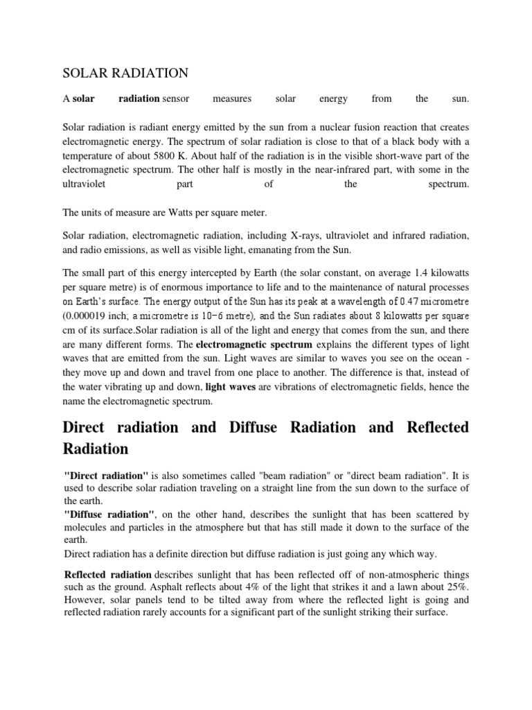 Solar Radiation: Direct Radiation and Diffuse Radiation and Reflected ...