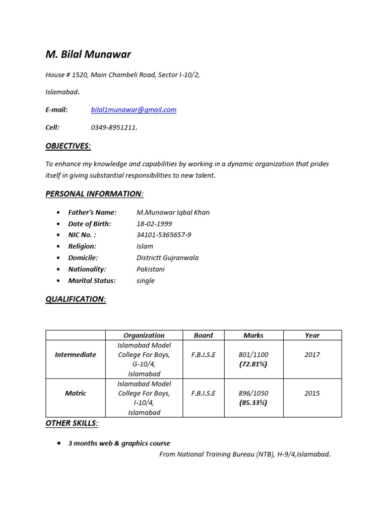 CV of M. Bilal Munawar | PDF