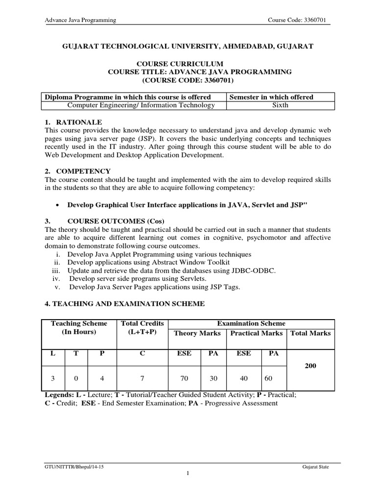 Advance Java Programming Course Code: 3360701: GTU/NITTTR/Bhopal/14-15 Gujarat State | PDF ...
