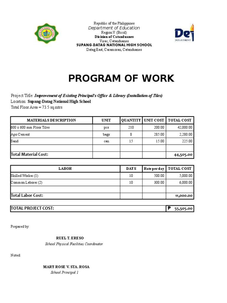 Program of Work SY 2019 | PDF | Building Engineering | Building Materials