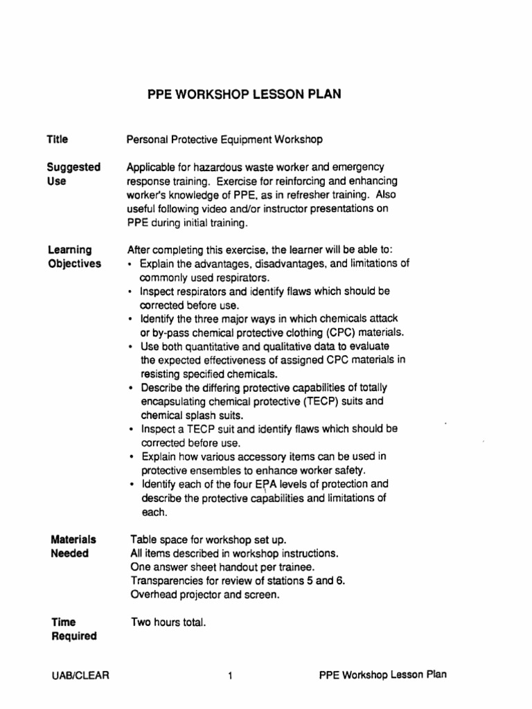 Ppe Workshop Lesson Plan: Title Suggested Use | PDF | Personal ...