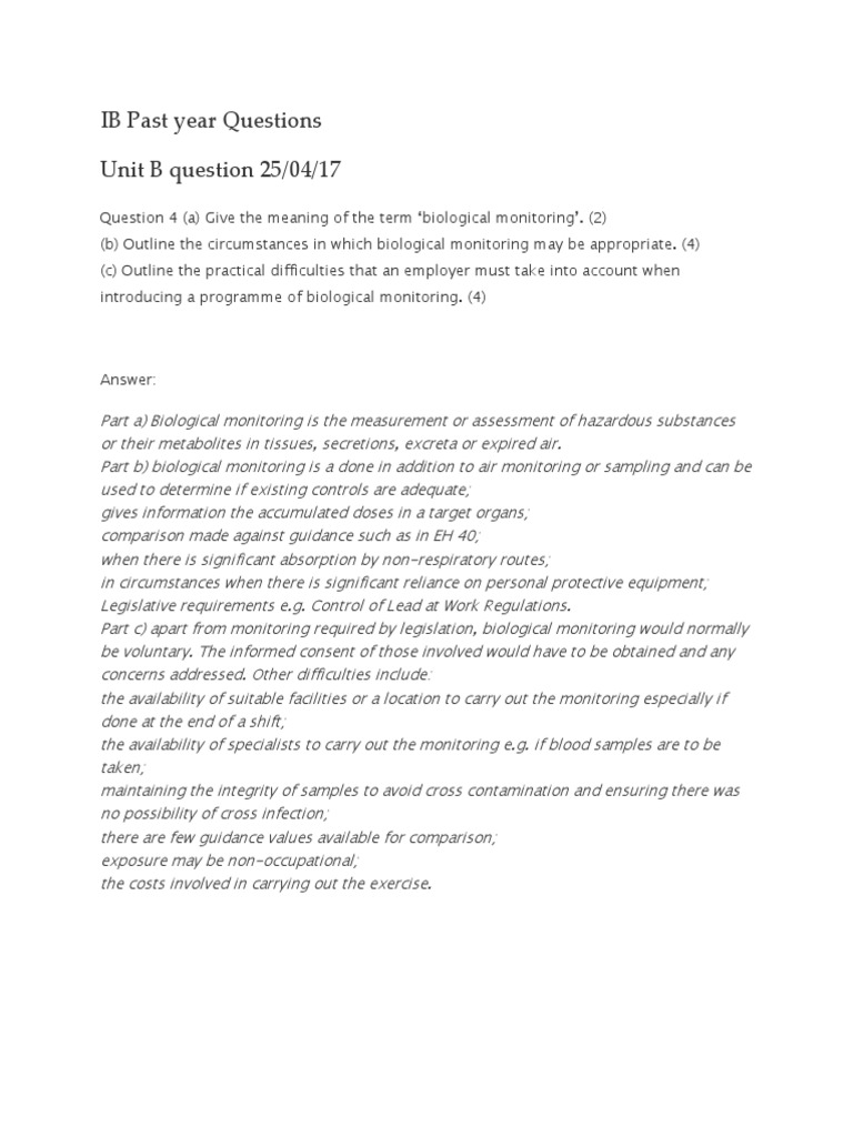 IB Past Year Questions | PDF | Safety | Wellness