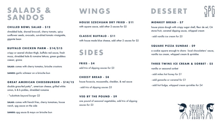 Square Pie Guys - Menu - Salads + Sandwiches | PDF | Salad | Foods
