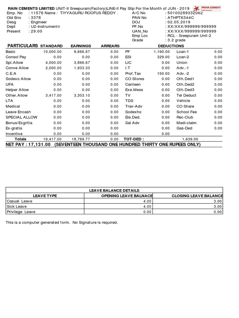 Employee Pay Slip | PDF | Government Finances | Taxes