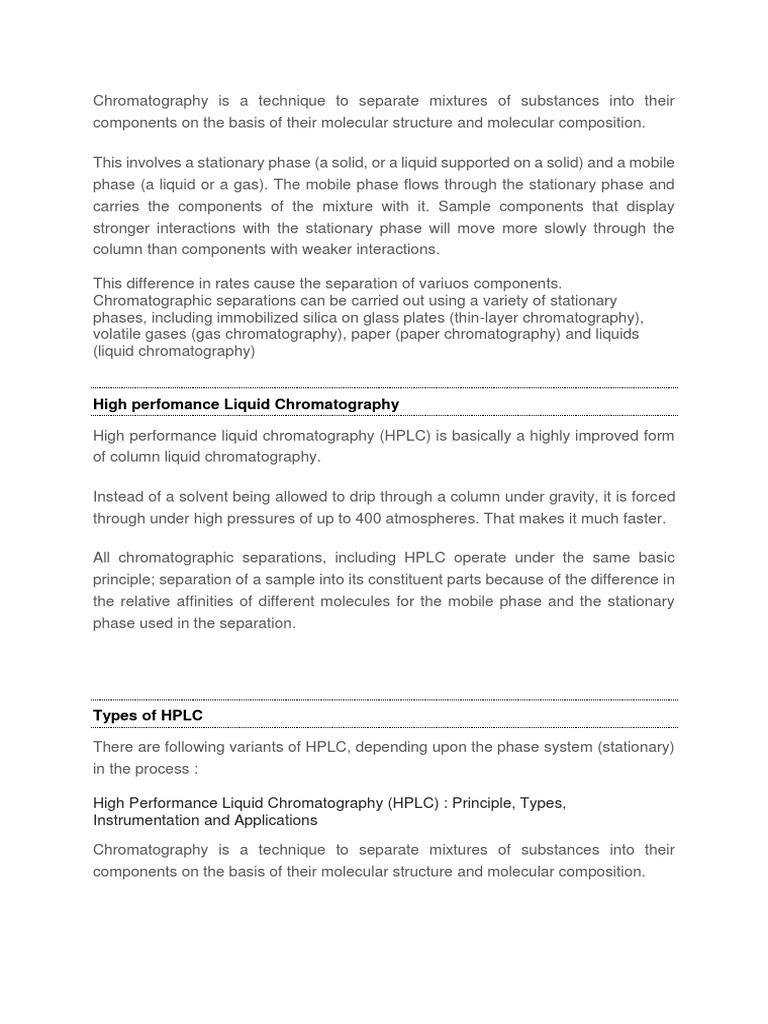 HPLC: Principles, Types, and Applications | PDF | High Performance ...