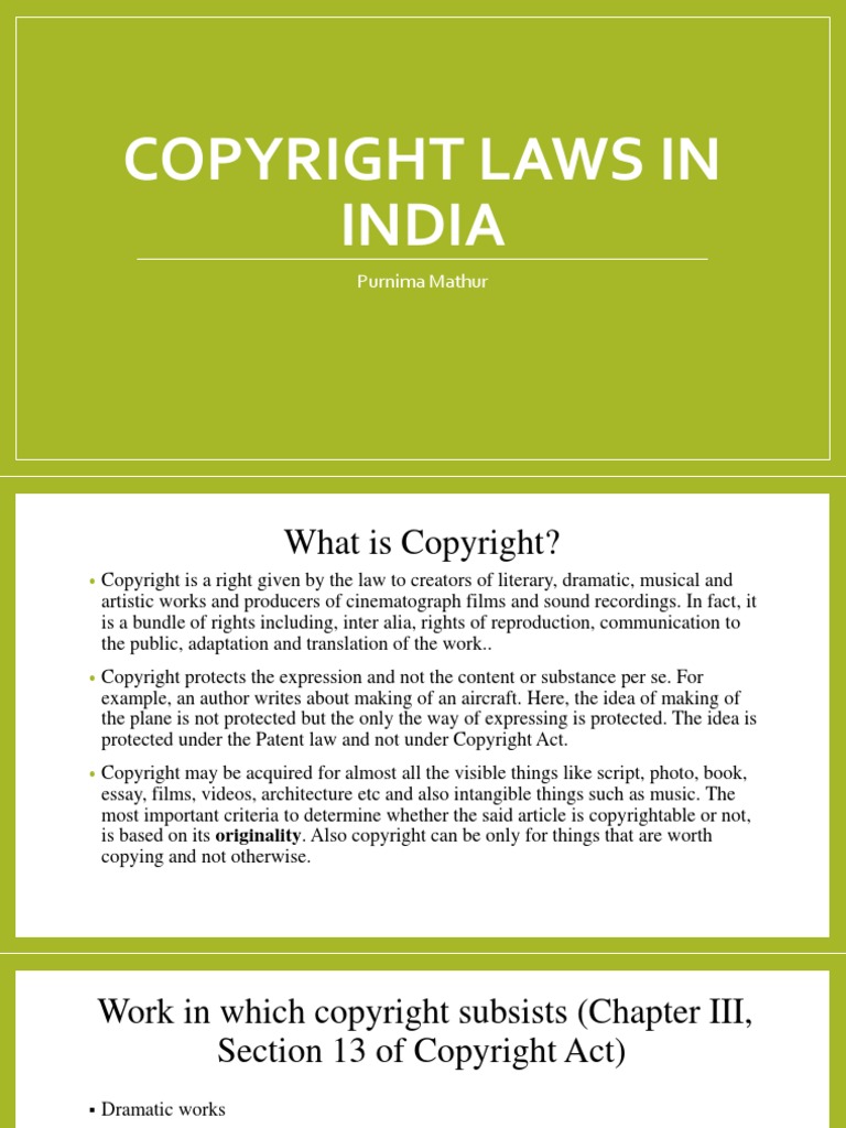 Copyright Laws in India | PDF | Copyright Law Of The United States ...