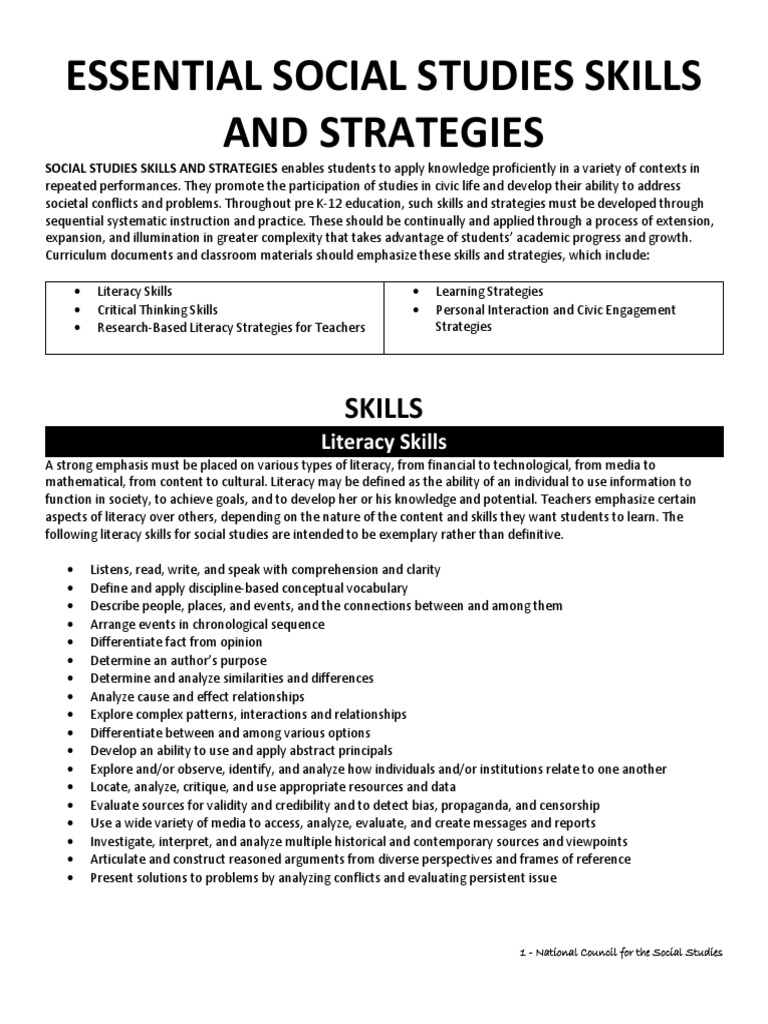 Essential Social Studies Skills and Strategies PDF | PDF | Critical ...