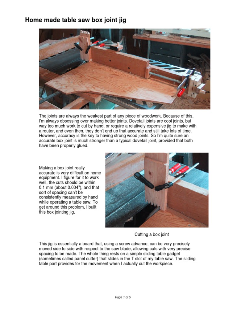 Woodworking - Home Made Table Saw Box Joint Jig | PDF | Bearing ...