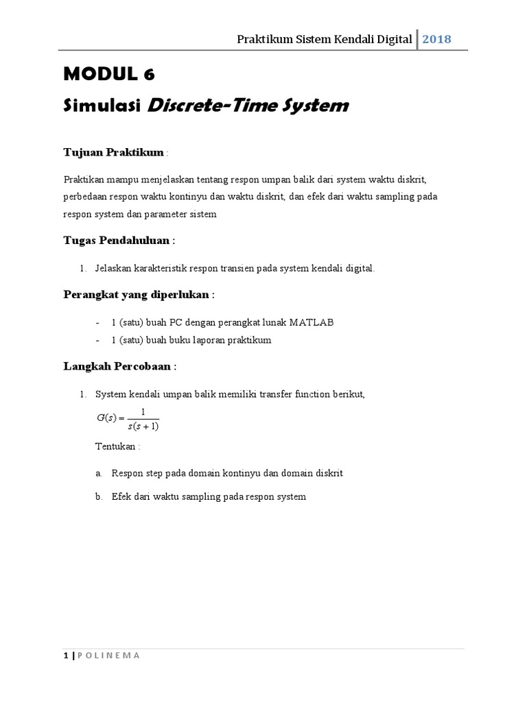 Simulasi Sistem Kendali Diskrit 2018 | PDF | Komputer